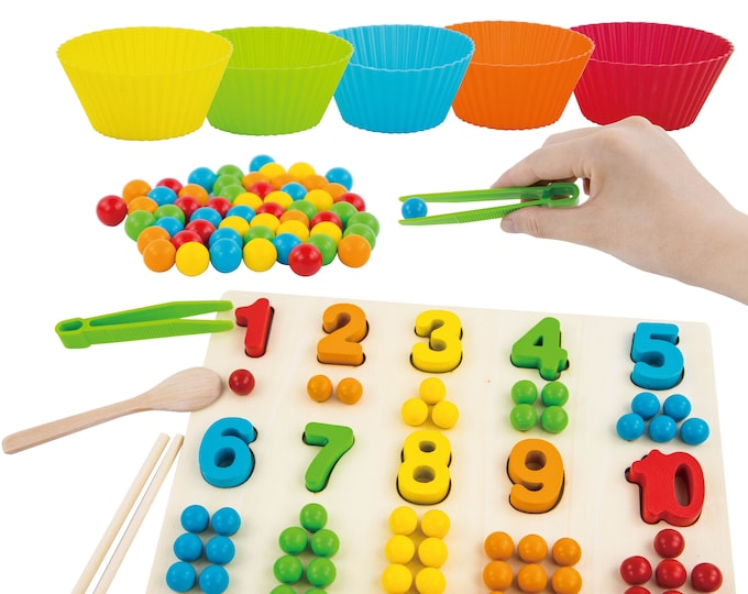 Montessori Wooden Mathematics Board W/ Colored Cups and Balls for ...