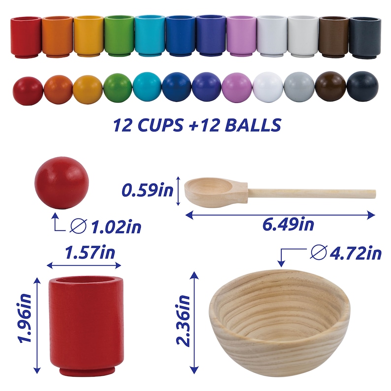 Montessori Cognitive Color Matching Cups & Balls Educational Wooden ...