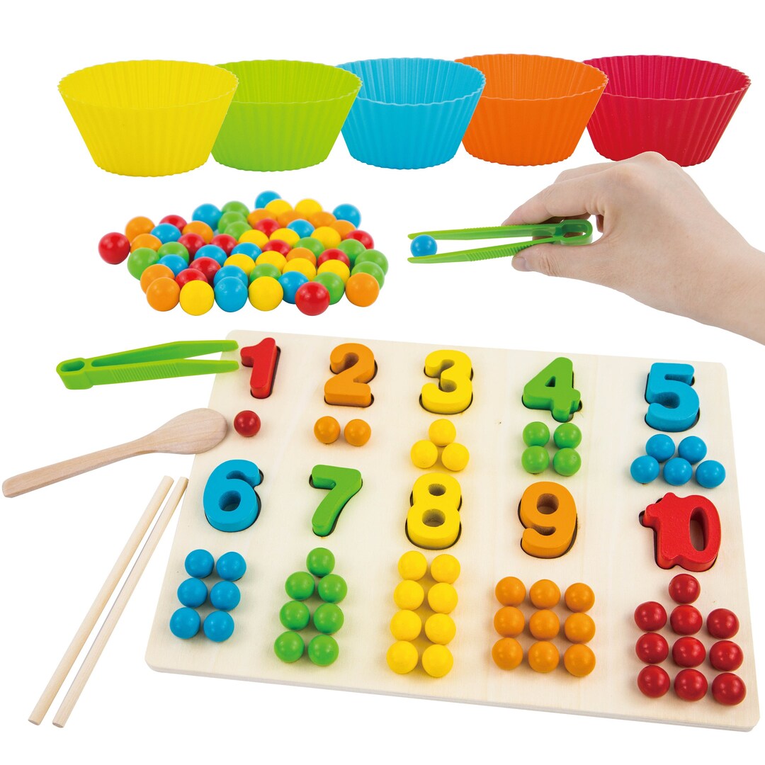 Montessori Wooden Mathematics Board W/ Colored Cups and Balls for ...