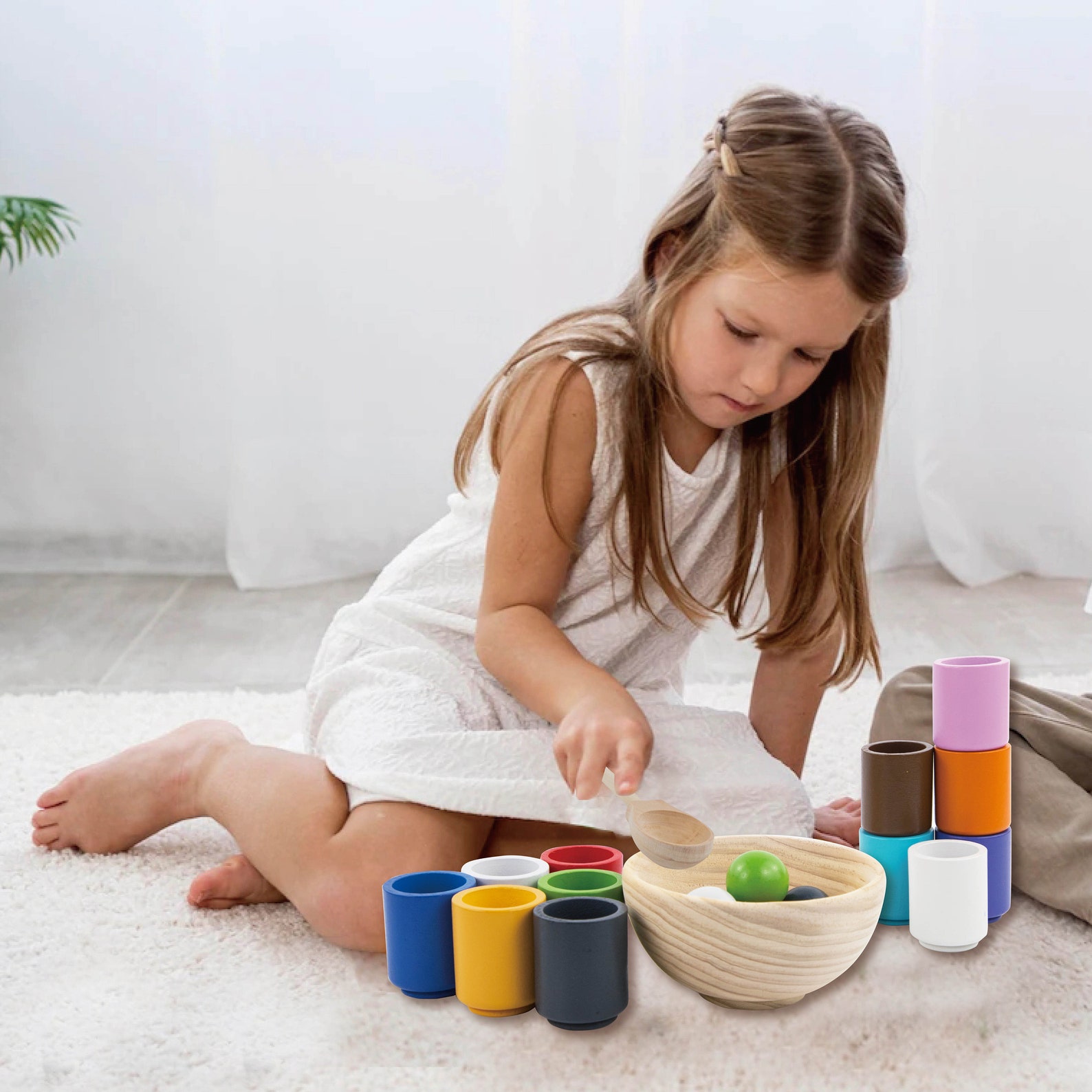 Montessori Cognitive Color Matching Cups & Balls Educational Wooden ...