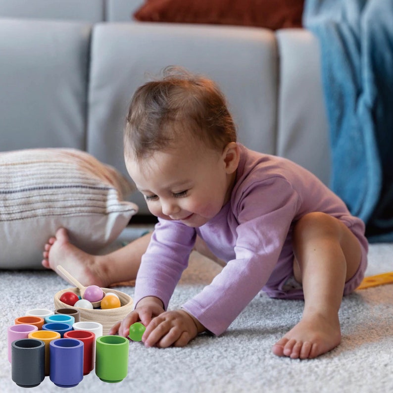Montessori Cognitive Color Matching Cups & Balls Educational Wooden ...