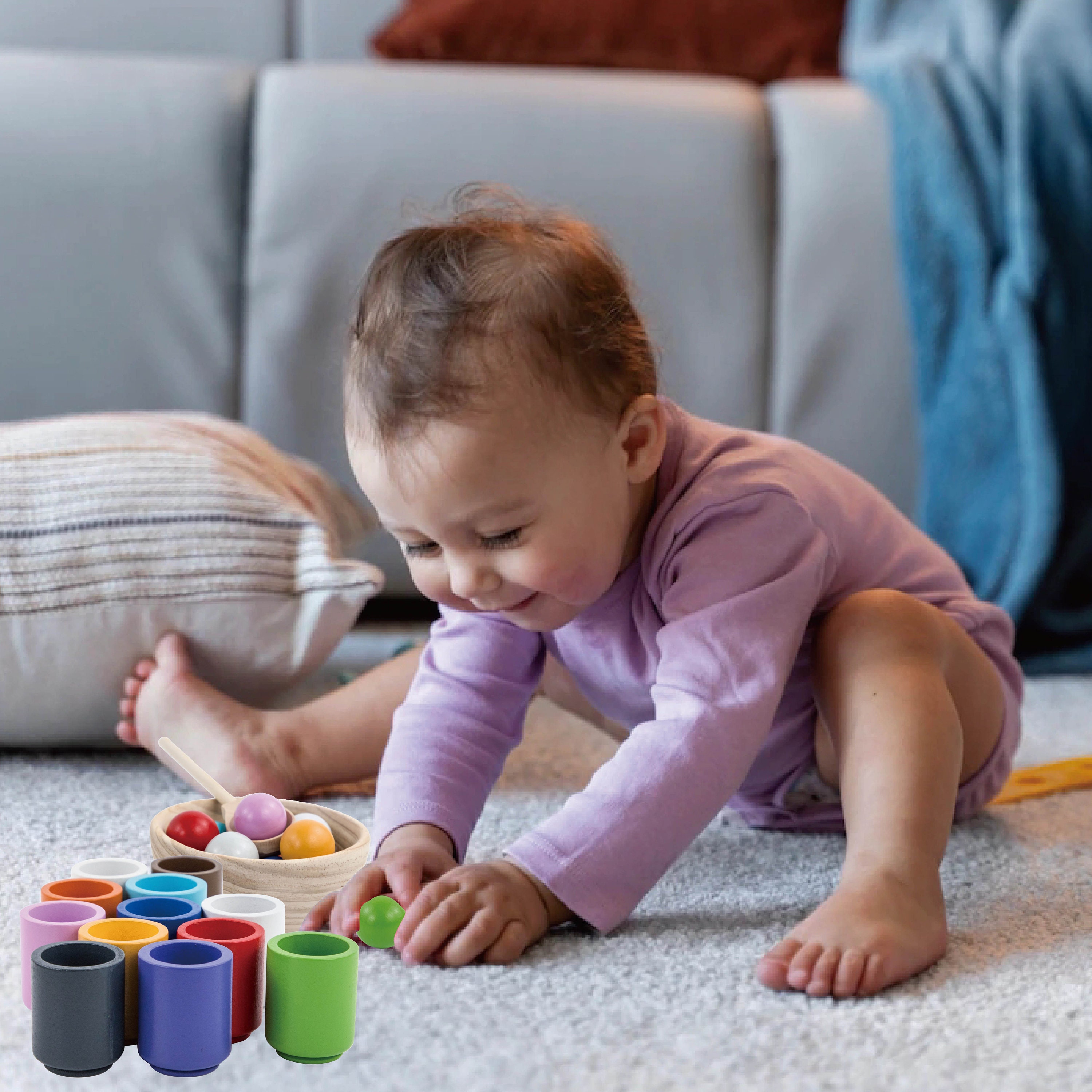 Montessori Cognitive Color Matching Cups & Balls Educational Wooden ...