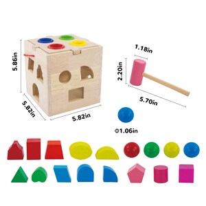 Wooden Shape Sorter, Activity Cube Box W/ Shapes and Blocks, Shape ...