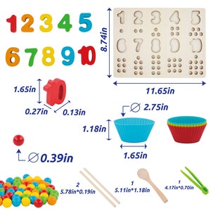 Montessori Wooden Mathematics Board W/ Colored Cups and Balls for ...