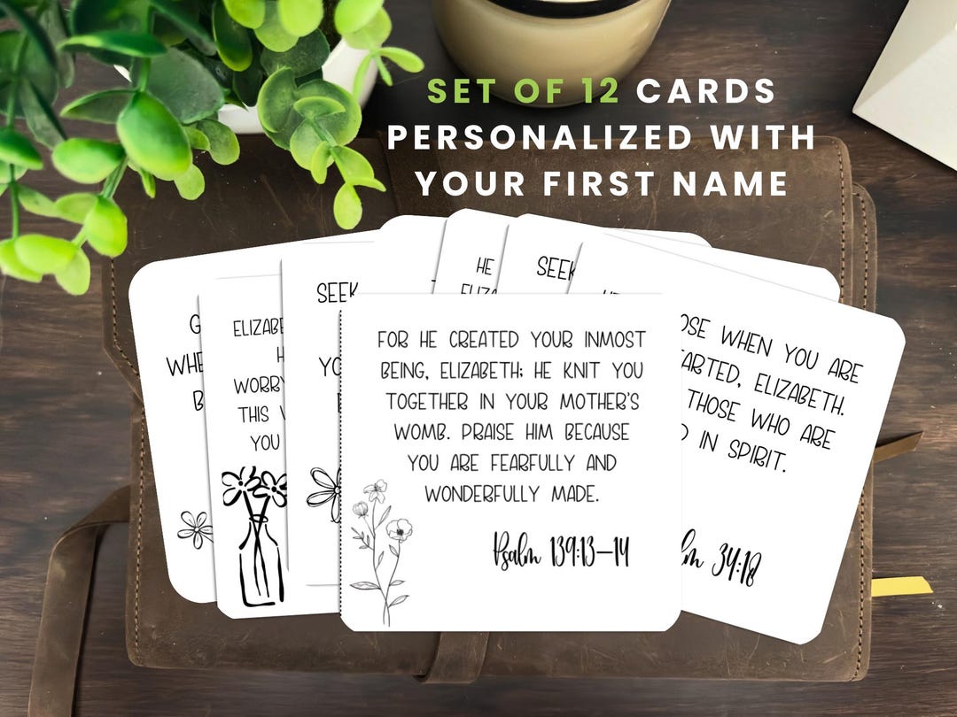 Bible Verse Scripture Cards Set of 12 : Hand-drawn Floral Personalized ...