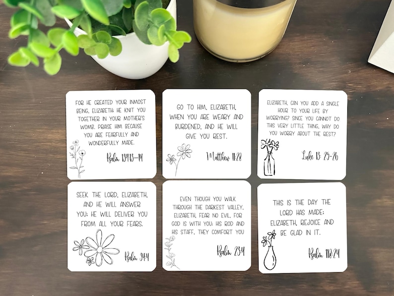 Bible Verse Scripture Cards Set of 12 : Hand-drawn Floral Personalized ...