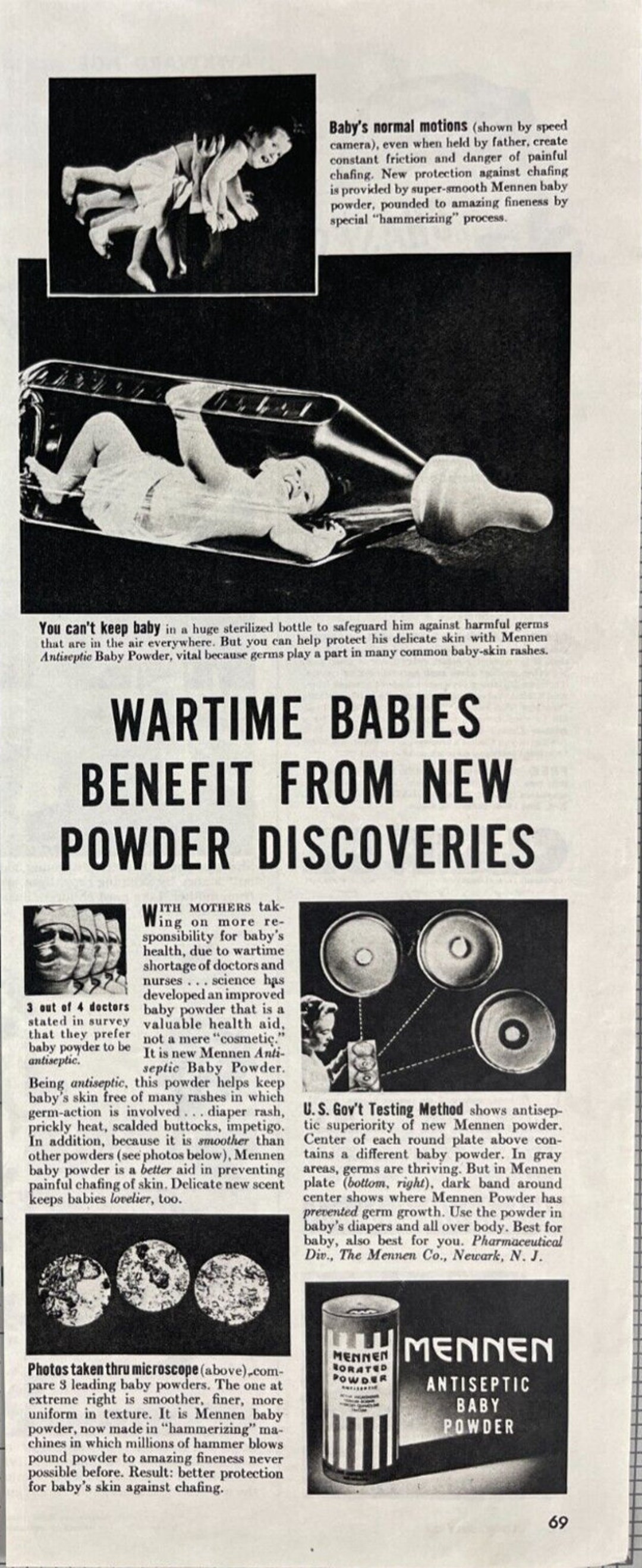 Mennen Baby Powder 1943 Magazine Print Ad WWII Era Wartime - Etsy