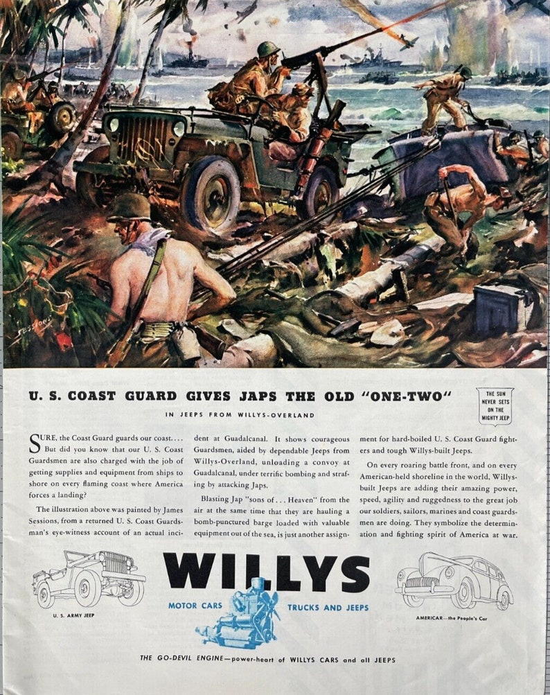 Jeep Willys 1943 Magazine Print Ad WWII Era Coast Guard Gives J the Old ...