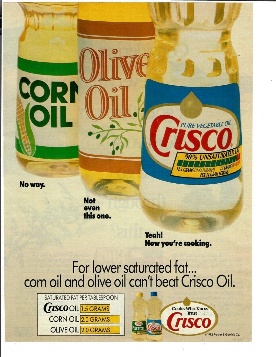 1993 Crisco Magazine Print Ad Corn Oil and Olive Oil Can't Beat ...