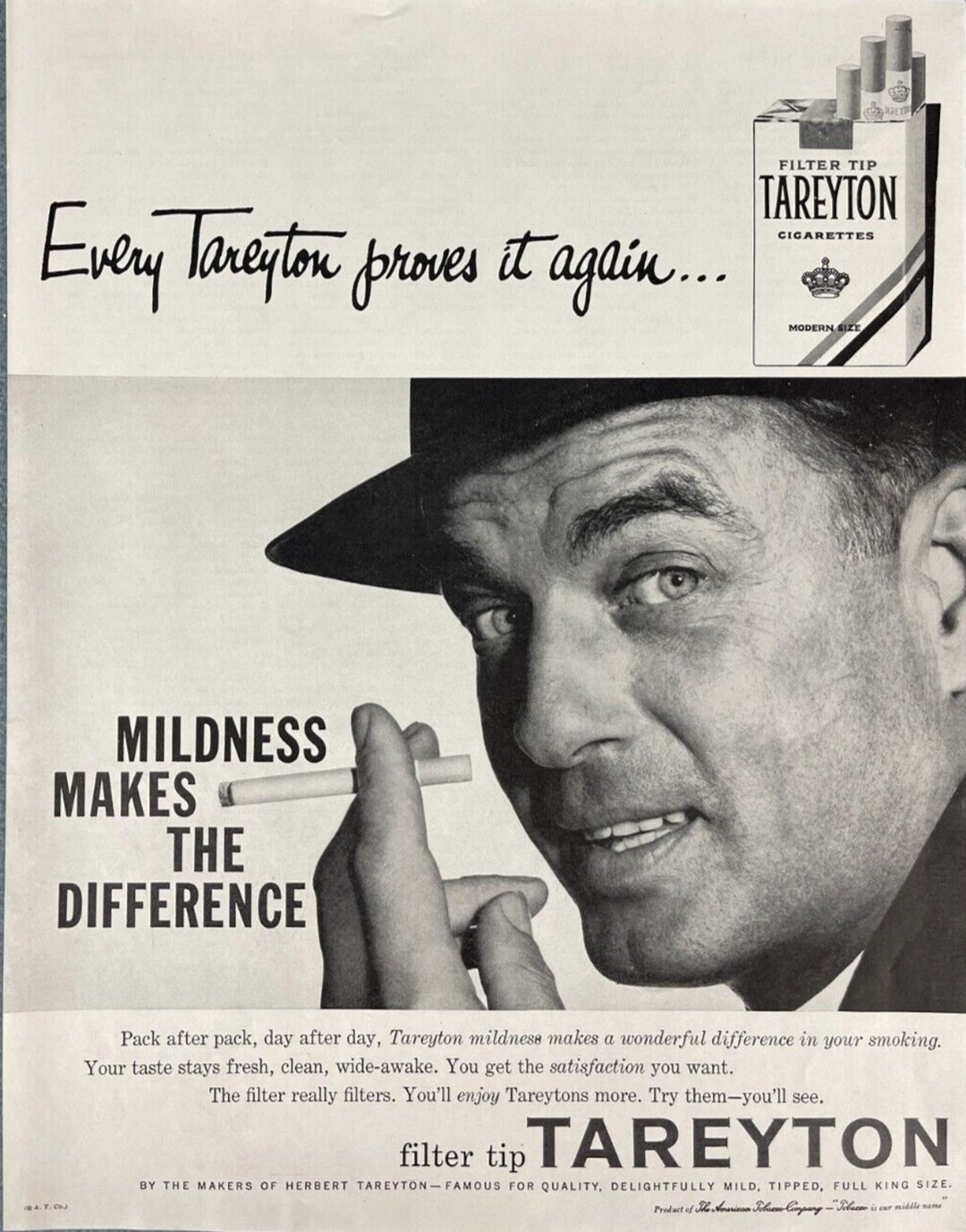 1958 Tareyton Cigarettes Vintage Print Ad Mildness Makes the - Etsy