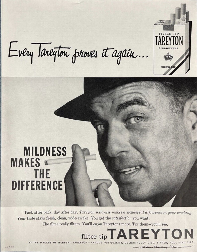 1958 Tareyton Cigarettes Vintage Print Ad Mildness Makes the - Etsy