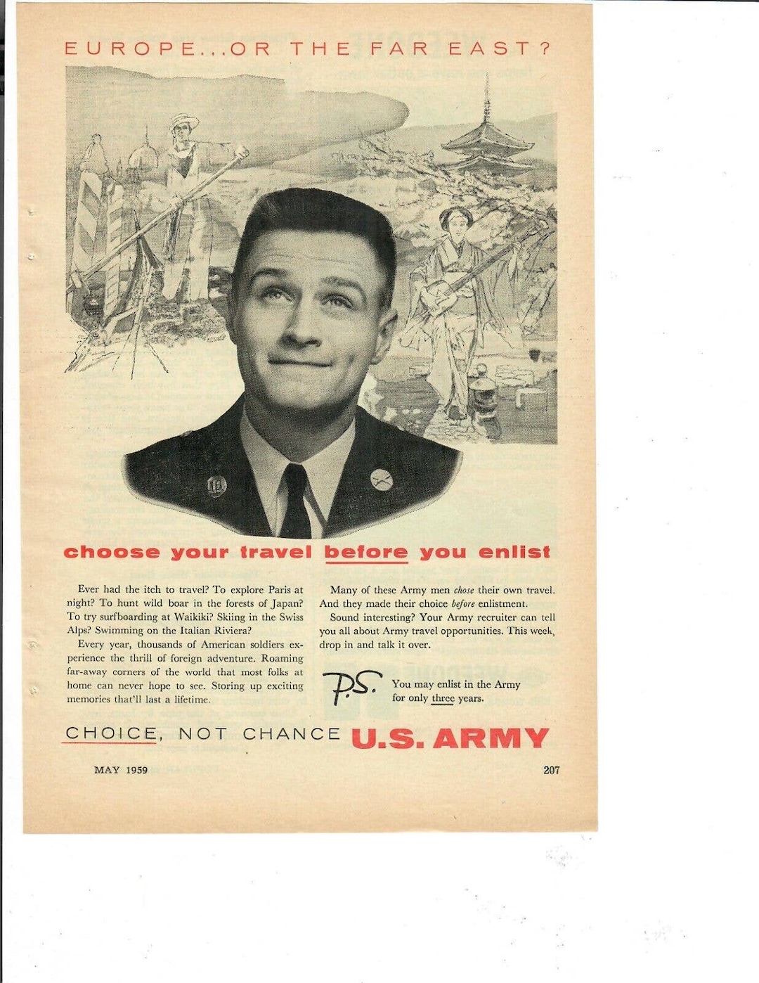 1959 US Army Vintage Print Ad Choose Your Travel Before You Enlist - Etsy