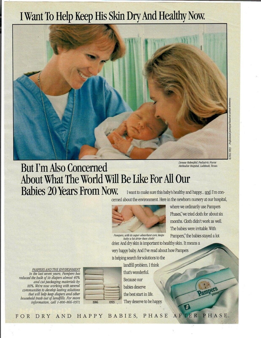 1993 Pampers Magazine Print Ad for Dry Happy Babies Disposable Diapers ...