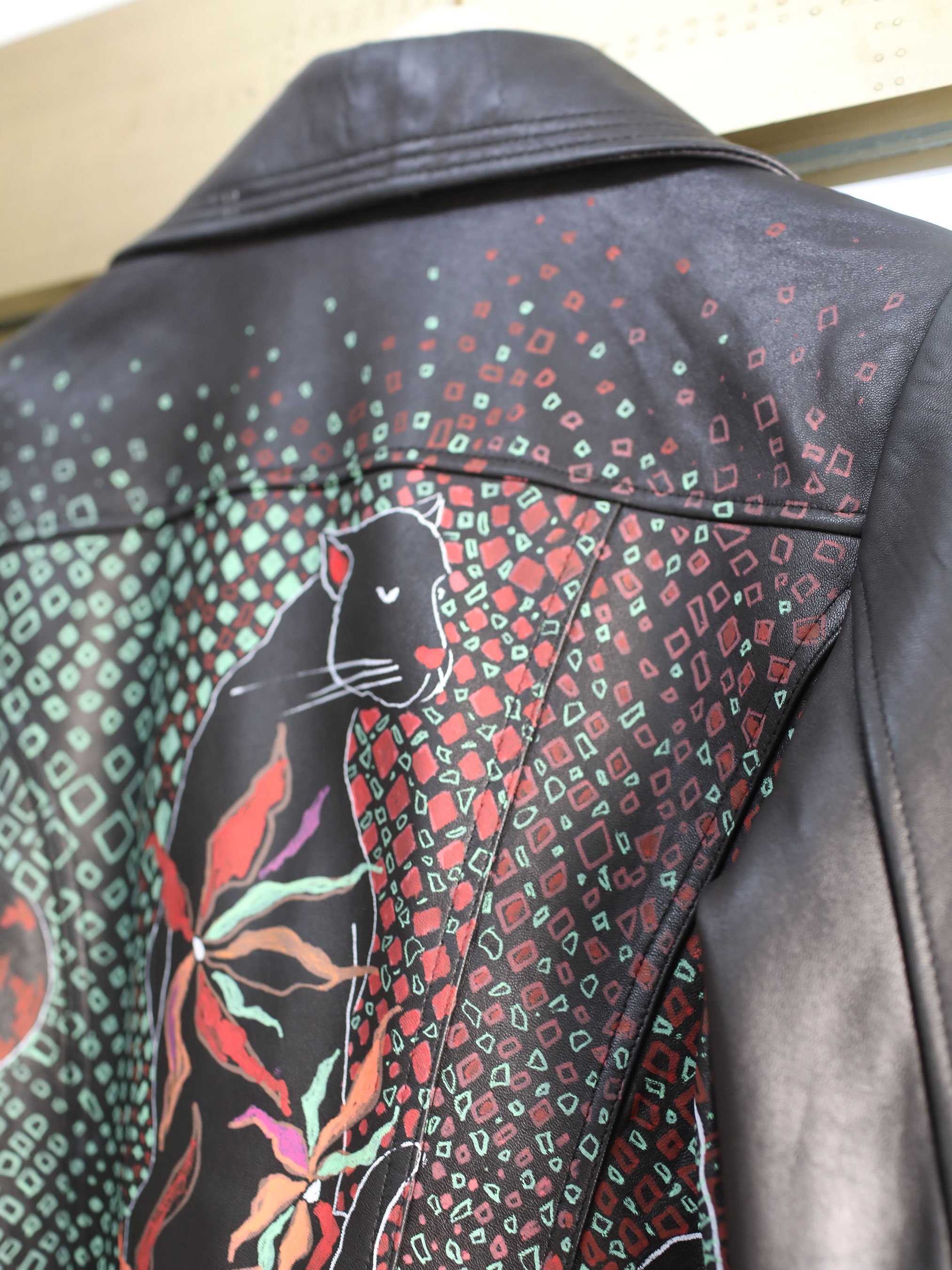 Vintage Unique Hand-painted Leather Jacket, wildy, Creative, Upcycled ...