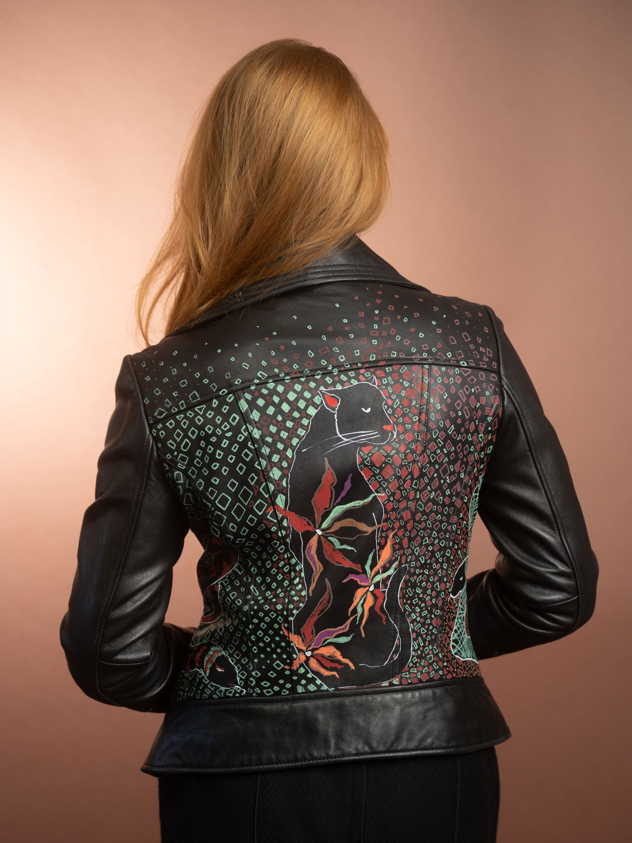 Vintage Unique Hand-painted Leather Jacket, wildy, Creative, Upcycled ...