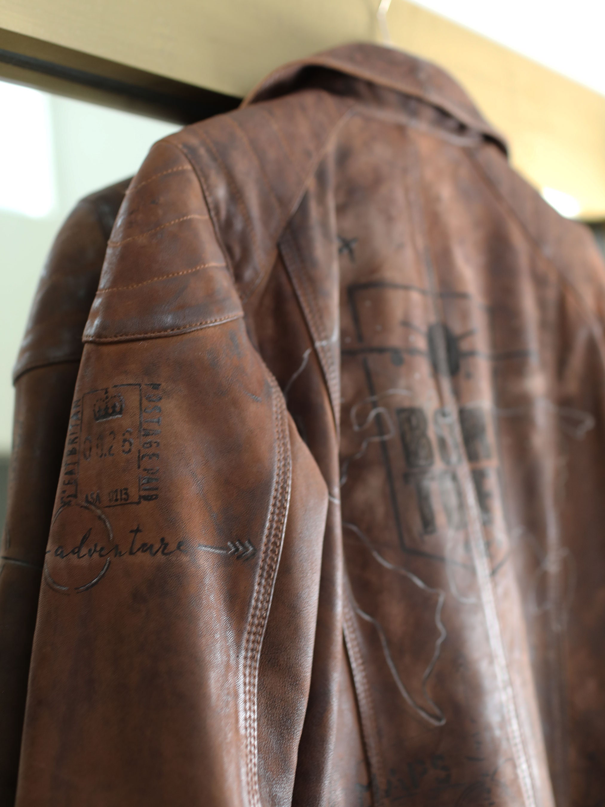Vintage Unique Hand-painted Leather Jacket "born to Fly", Creative ...