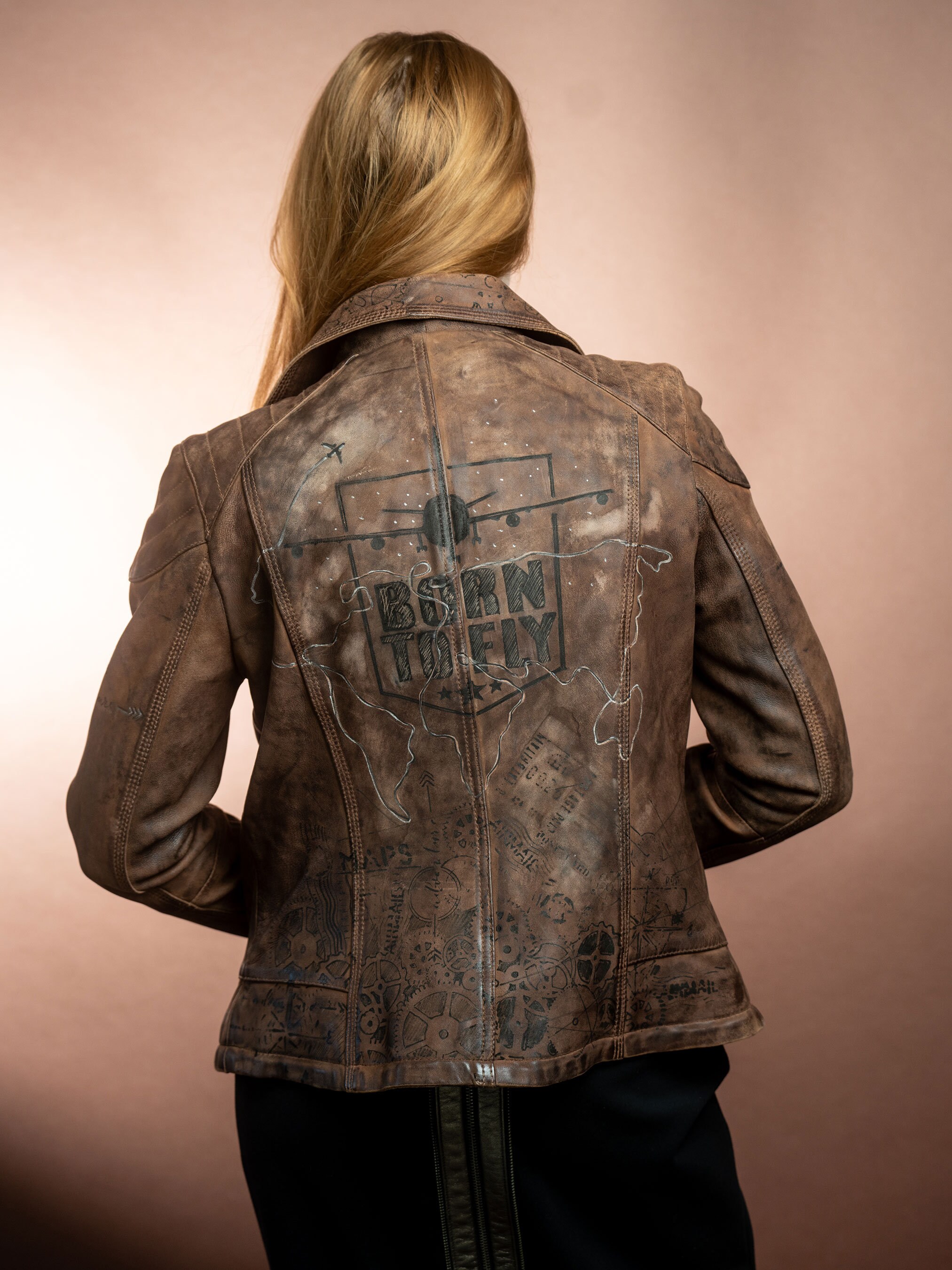 Vintage Unique Hand-painted Leather Jacket "born to Fly", Creative ...
