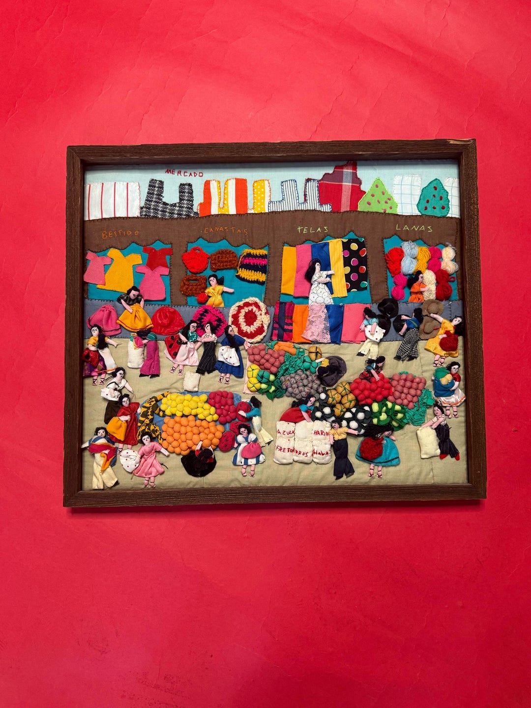 Handmade Vintage 90s Latin American Market Scene Embroidery – Framed ...