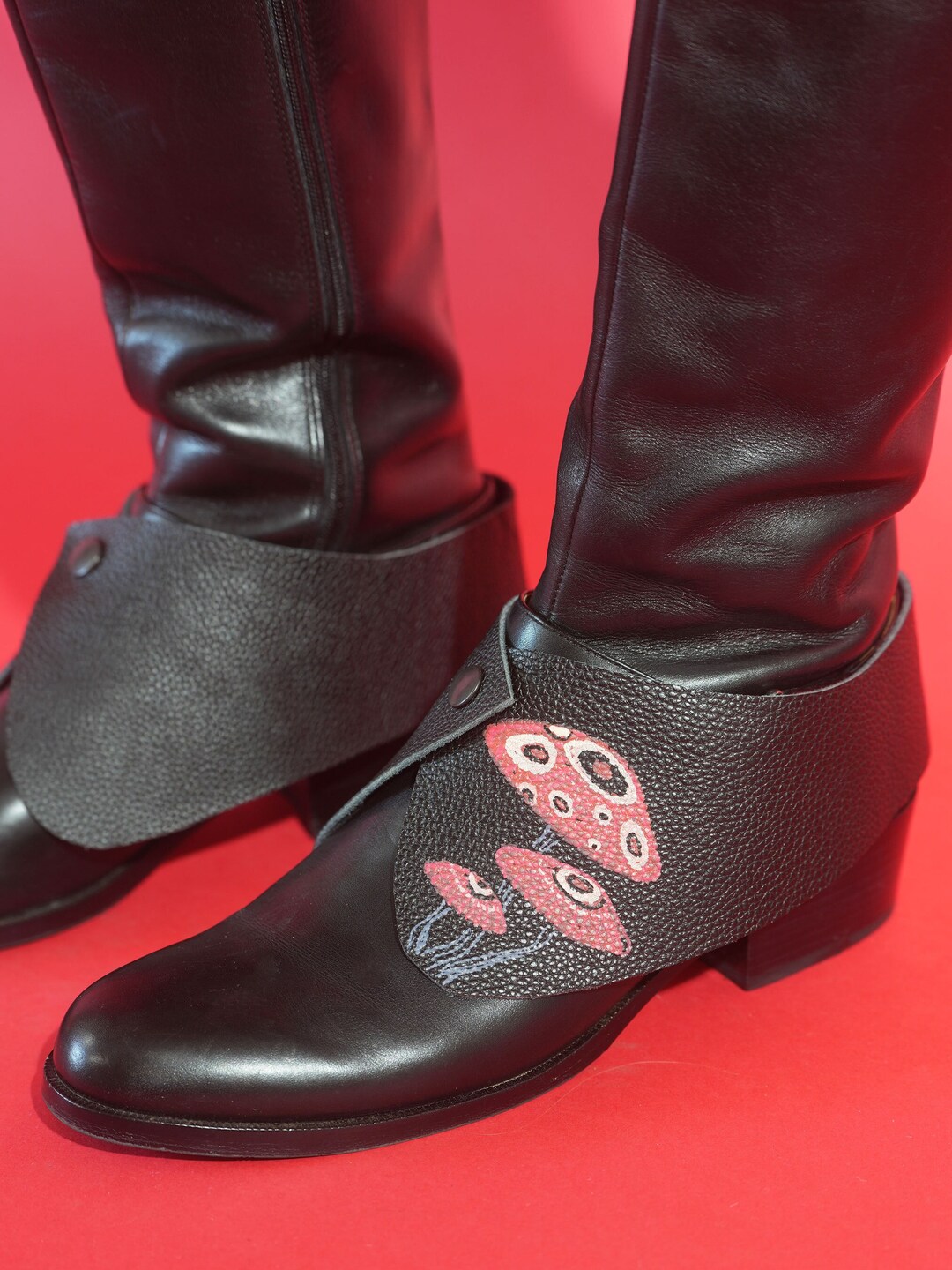 Upcycled Leather Boot Sleeve, Hand-painted Mushroom Shoe Collar - Etsy