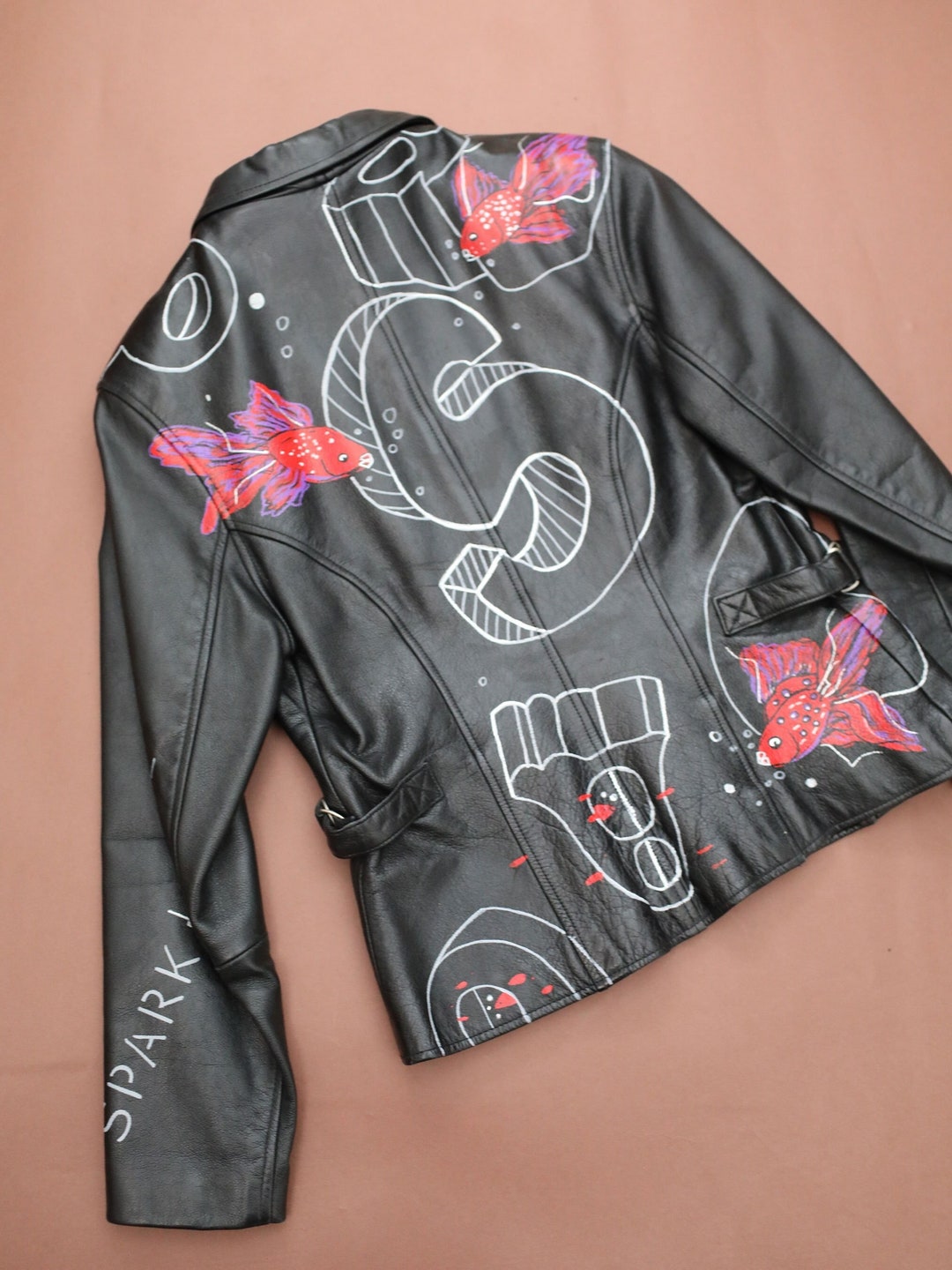 Vintage Leather Jacket, aquatica: Unique and Upcycled, Size M, Hand ...