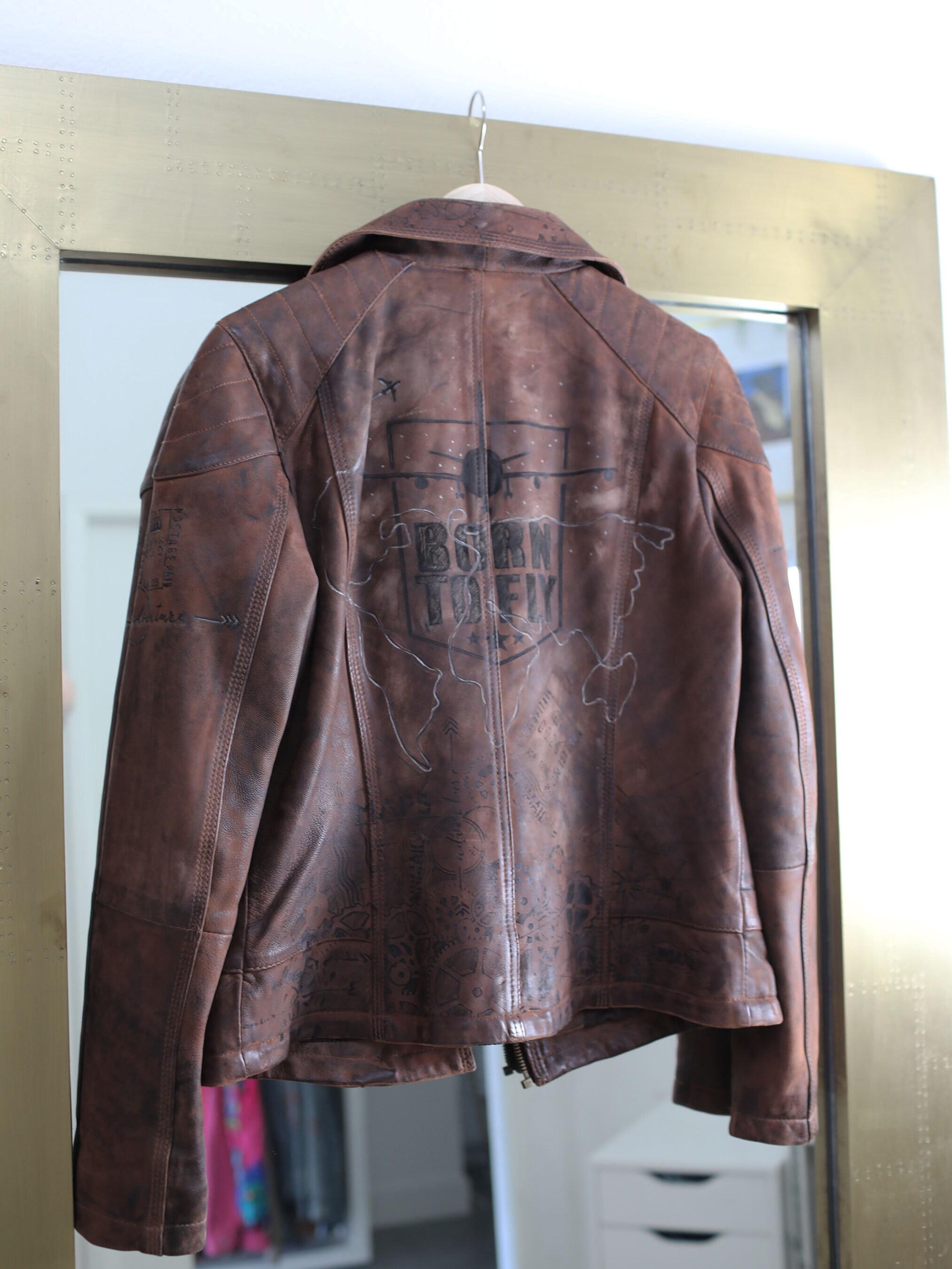 Vintage Unique Hand-painted Leather Jacket, born to Fly, Creative ...