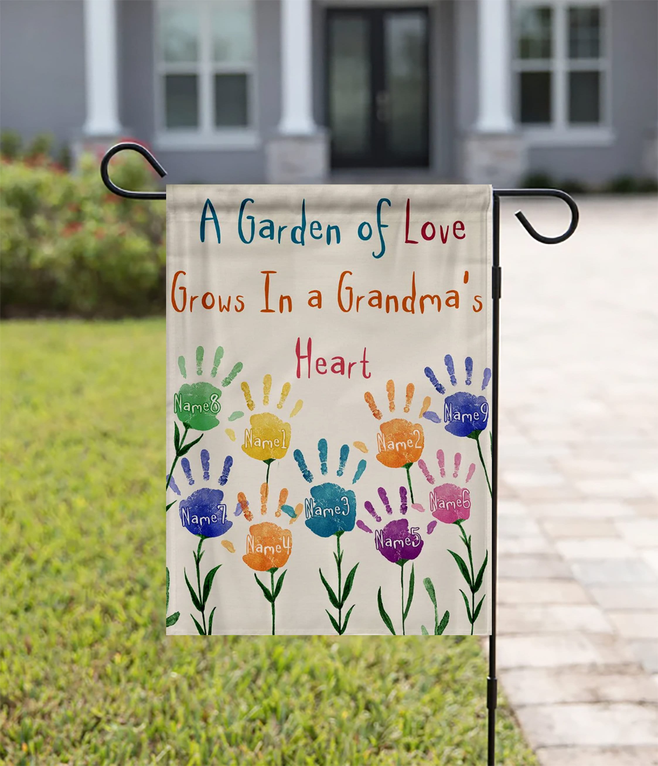 Personalized Grandma's Garden Colorful Hands Flowers Flag - Etsy