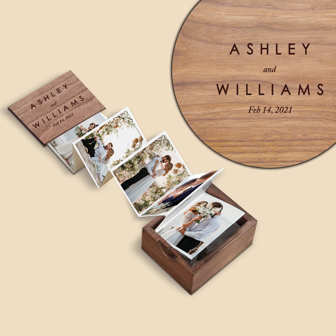 Personalized Pull Out Mini Photo Album, Custom Name Couples Wooden ...