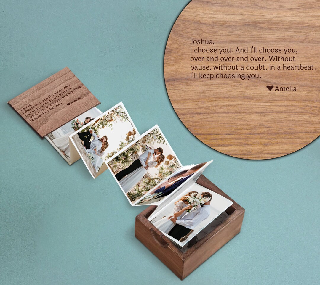 Personalized Pull Out Mini Photo Album, Custom Message Couples Wooden ...