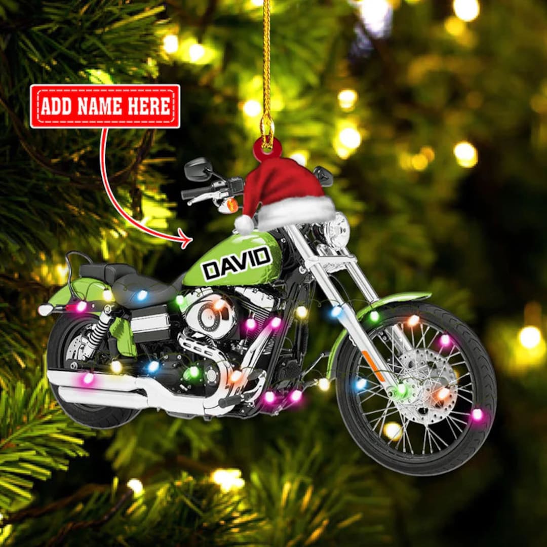 Personalized Motocycle With Santa Hat Ornament, Biker Christmas ...
