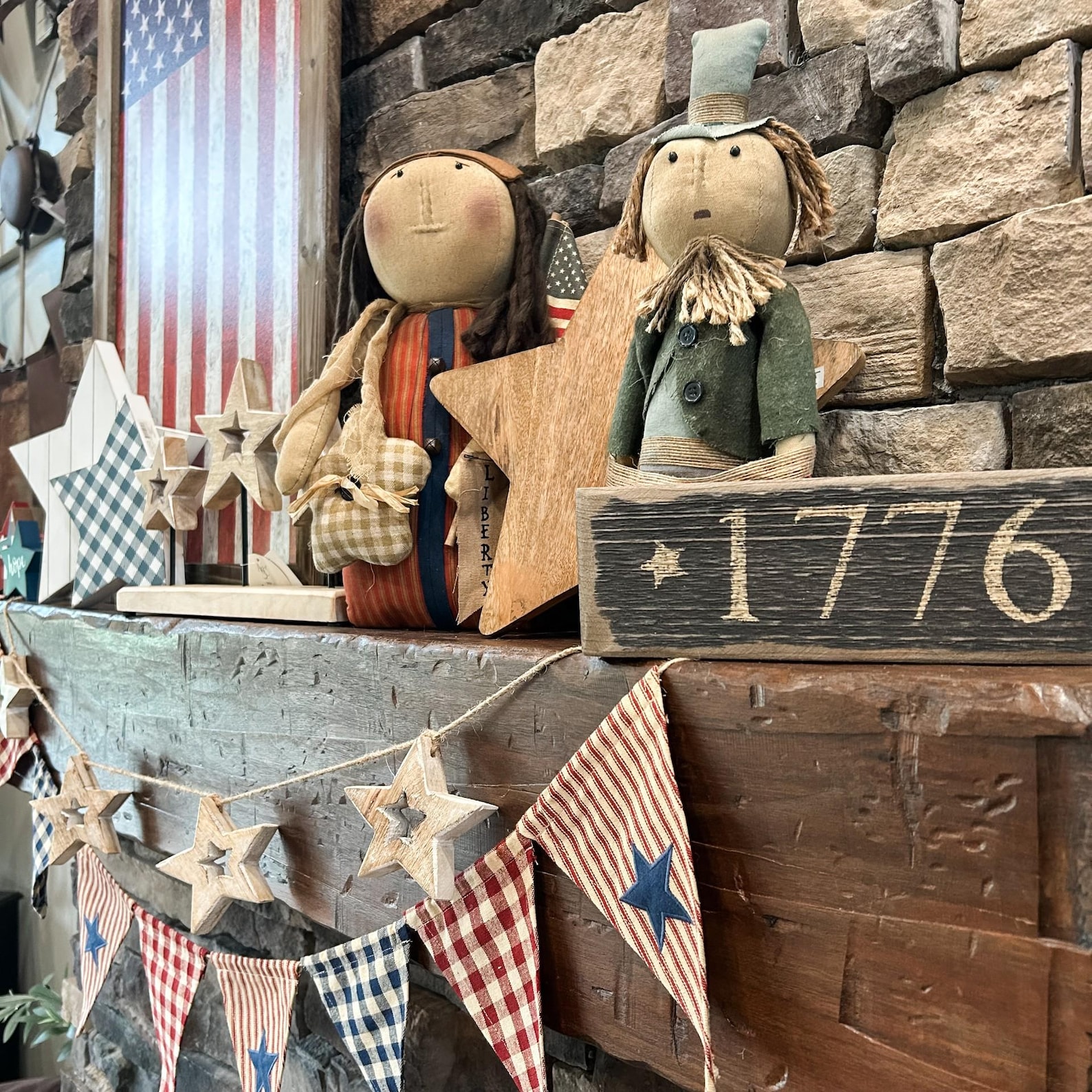 Fourth of July Decor Sitter Garland Liberty Star Stripes Tiered Tray ...