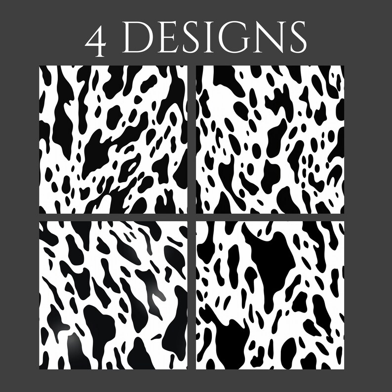 4 Chic Cow Print PNG Seamless Pattern Black & White Cow Print SVG ...