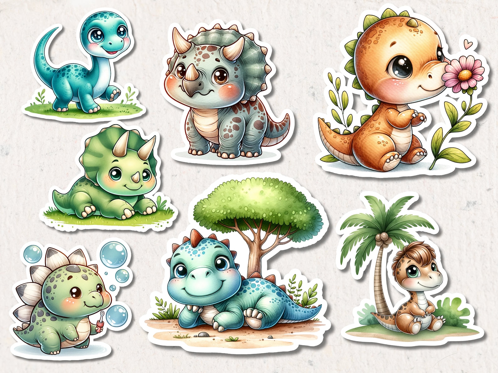 33 Cute Dinosaur Stickers Cricut Stickers Sticker PNG Bundle Printable ...