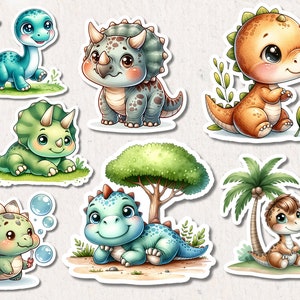 33 Cute Dinosaur Stickers Cricut Stickers Sticker PNG Bundle Printable ...