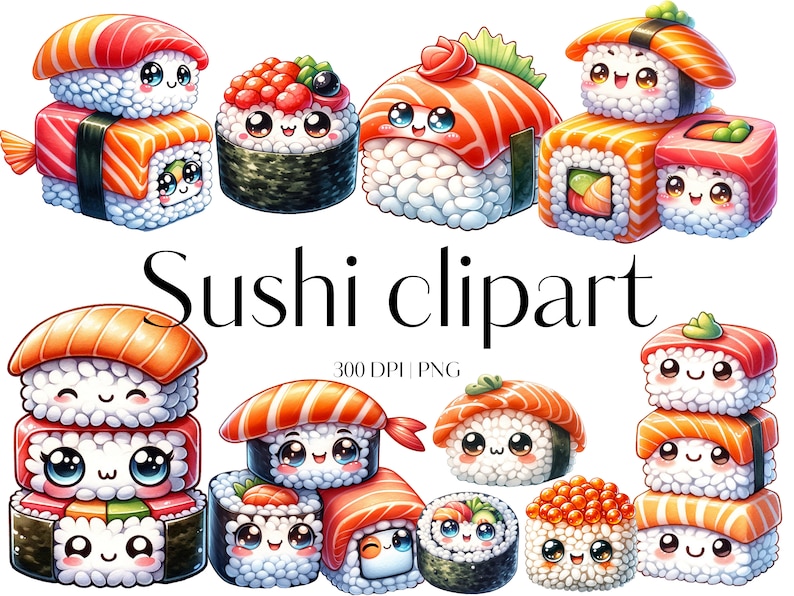 20 Cute Sushi Clipart Food Clipart Sushi PNG Watercolor Sushi Clipart ...