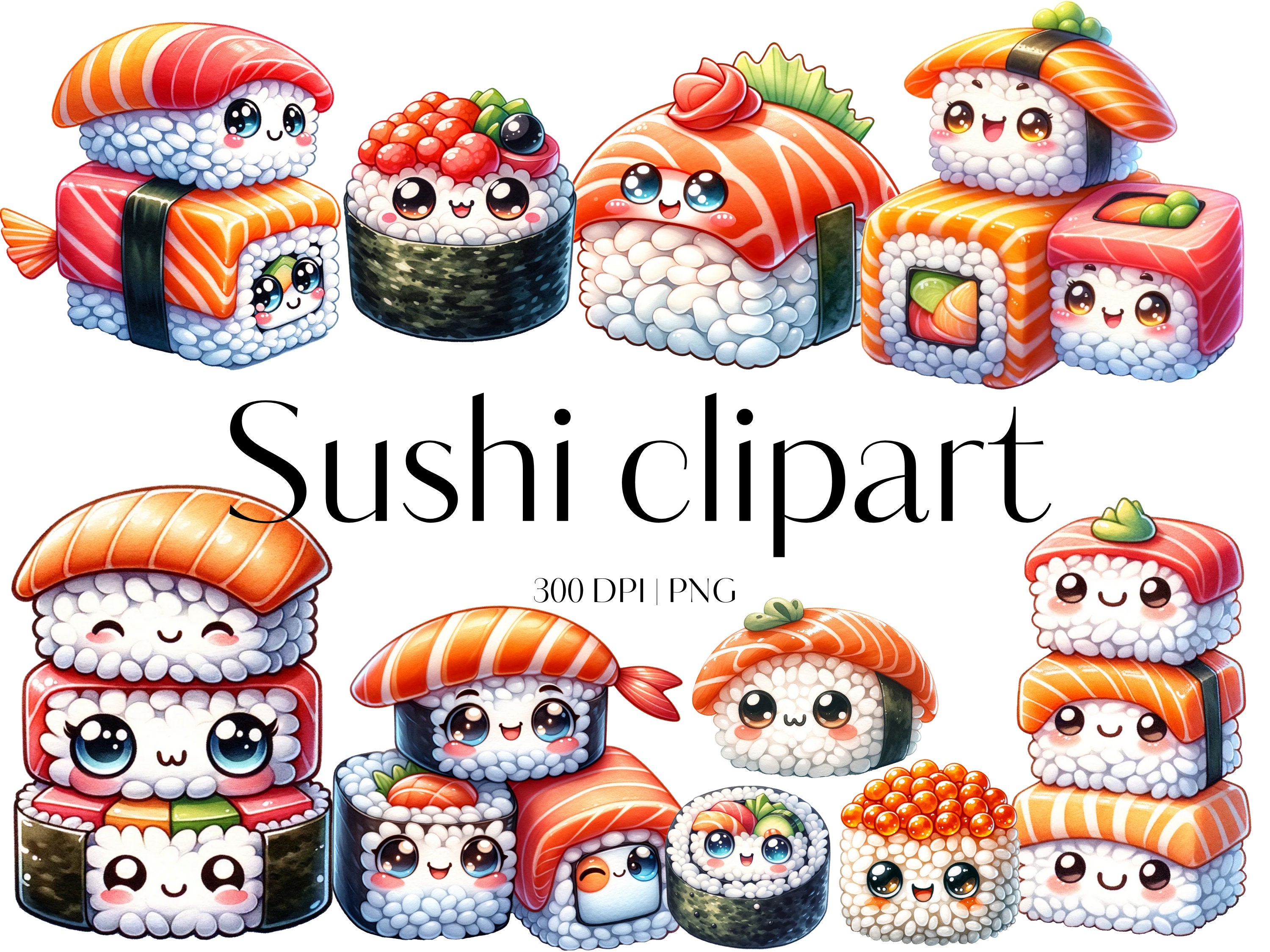 20 Cute Sushi Clipart Food Clipart Sushi PNG Watercolor Sushi Clipart ...