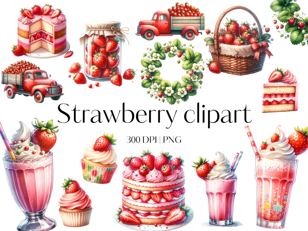 15 Watercolor Strawberry Clipart Strawberry Farm Clipart PNG Strawberry ...