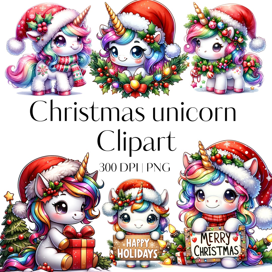 15 Christmas Unicorn Clipart Bundle Nursery Decor Cute Christmas ...