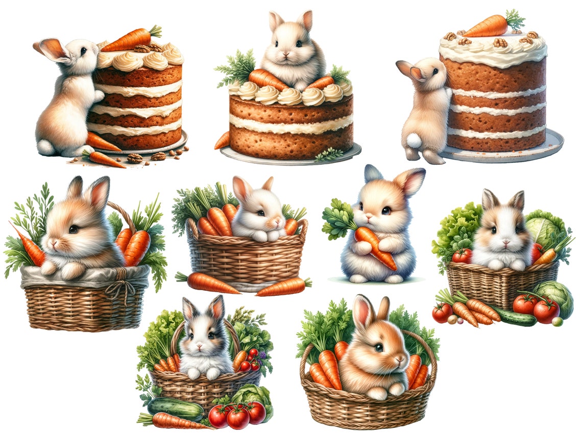 17 Watercolor Carrot Clipart PNG Cute Bunny Clipart Rabbit Clipart ...