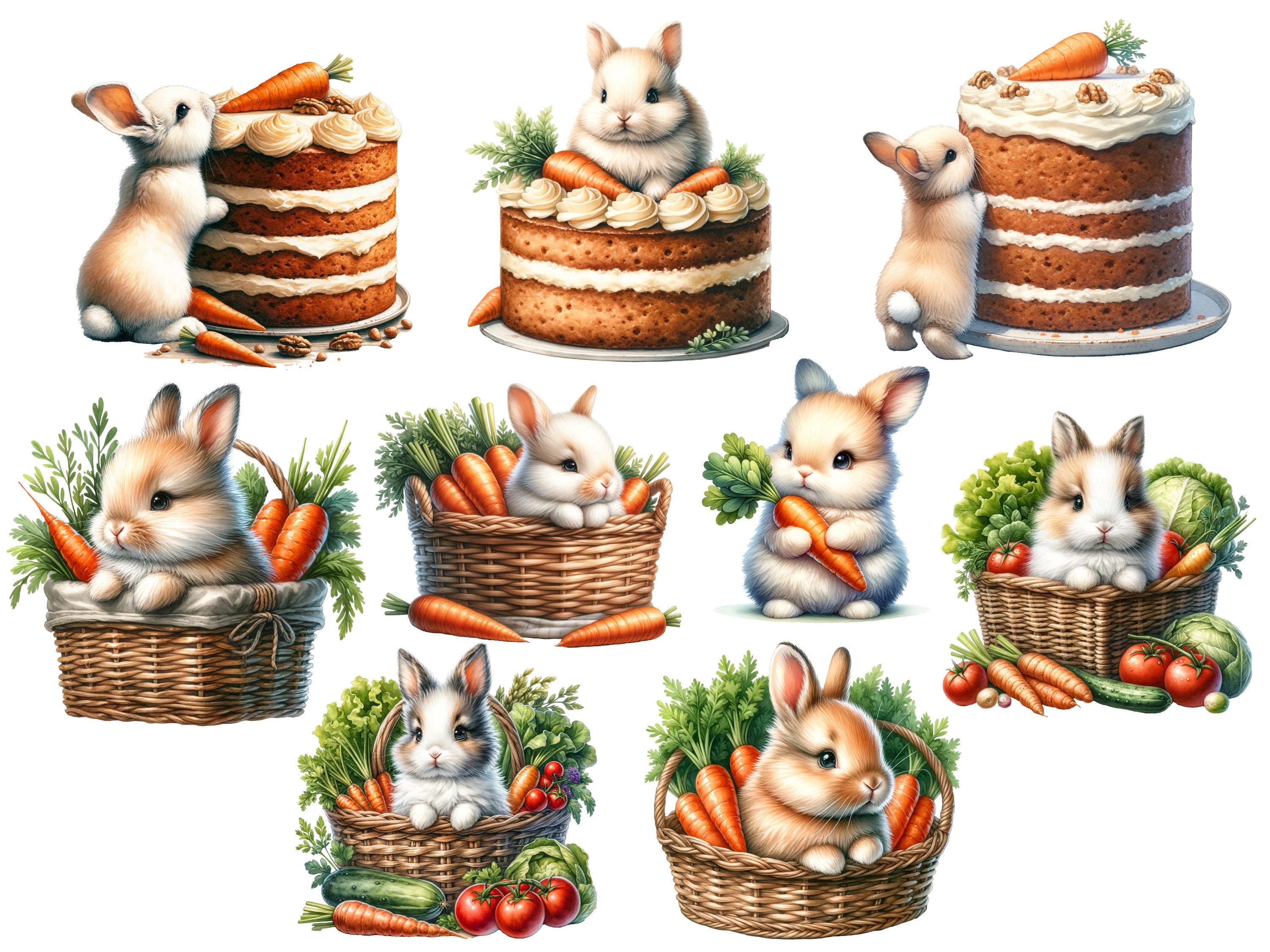 17 Watercolor Carrot Clipart PNG Cute Bunny Clipart Rabbit Clipart ...