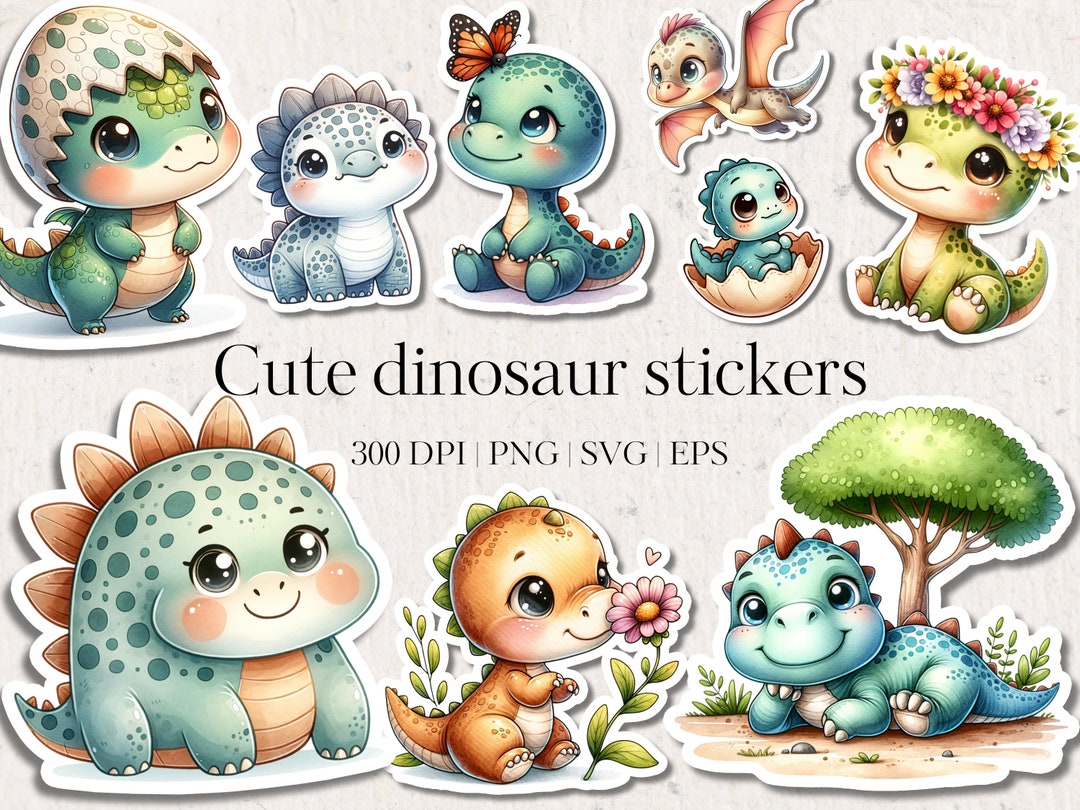 33 Cute Dinosaur Stickers Cricut Stickers Sticker PNG Bundle Printable ...