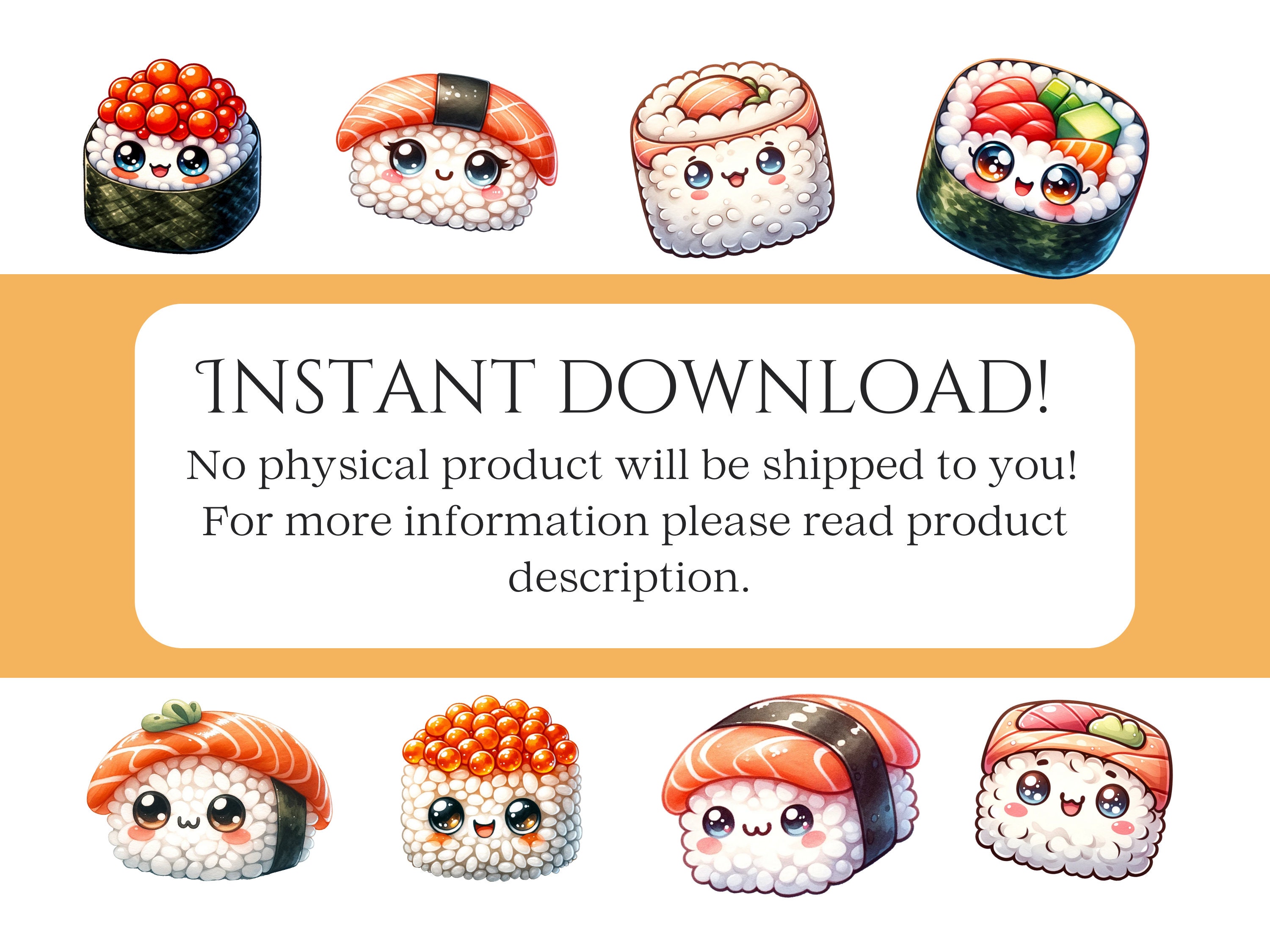 20 Cute Sushi Clipart Food Clipart Sushi PNG Watercolor Sushi Clipart ...
