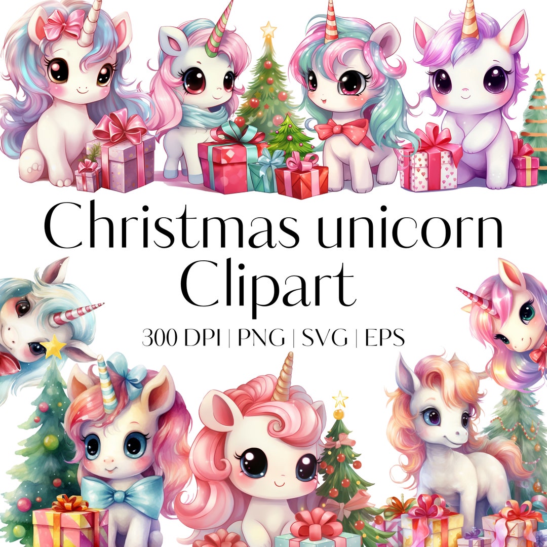 10 Christmas Unicorn Clipart Bundle Nursery Decor Clipart Cute ...