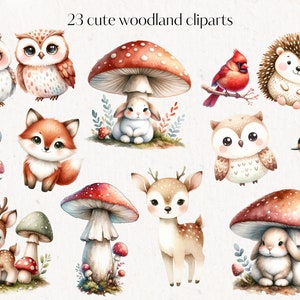 23 Woodland Animals Clipart Forest Clipart PNG SVG Designs Mushroom ...