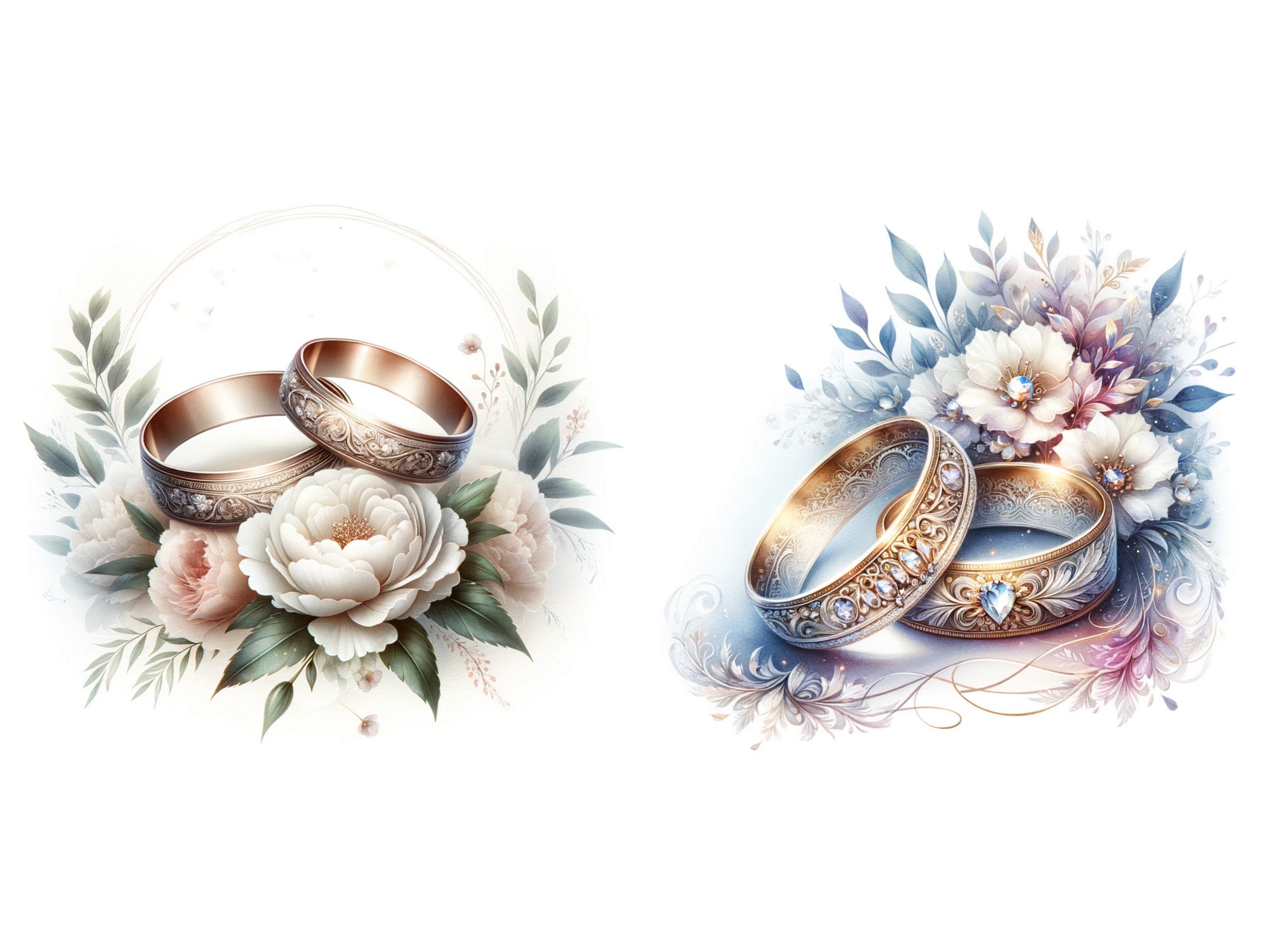 10 Wedding Rings Clipart JPG Bridal Rings PNG Junk Journal Wall Art ...