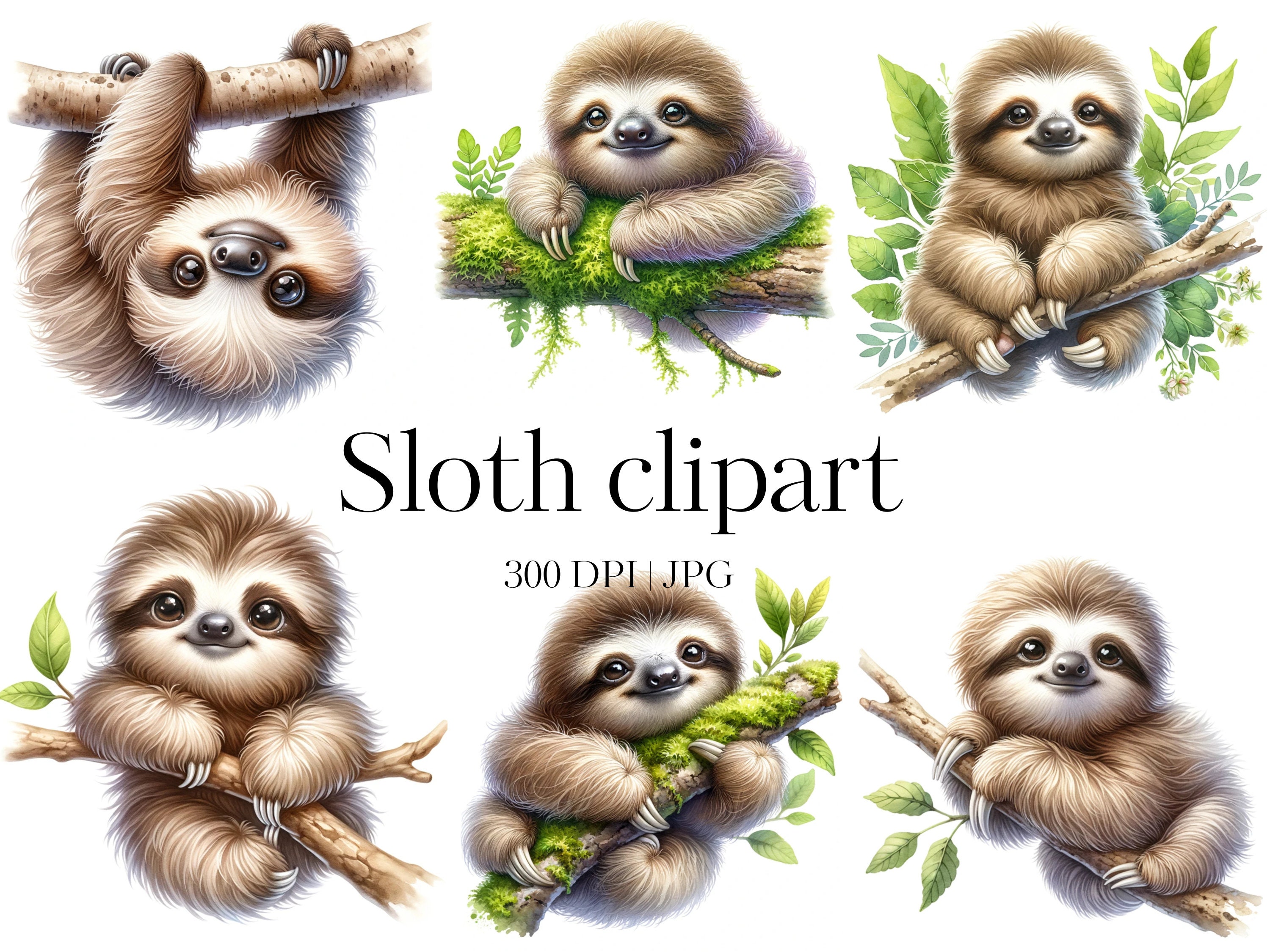 Sloth Clipart | 12 Baby Sloth Clipart | High Quality JPG | Lazy Sloth ...