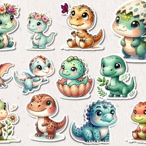 33 Cute Dinosaur Stickers Cricut Stickers Sticker PNG Bundle Printable ...