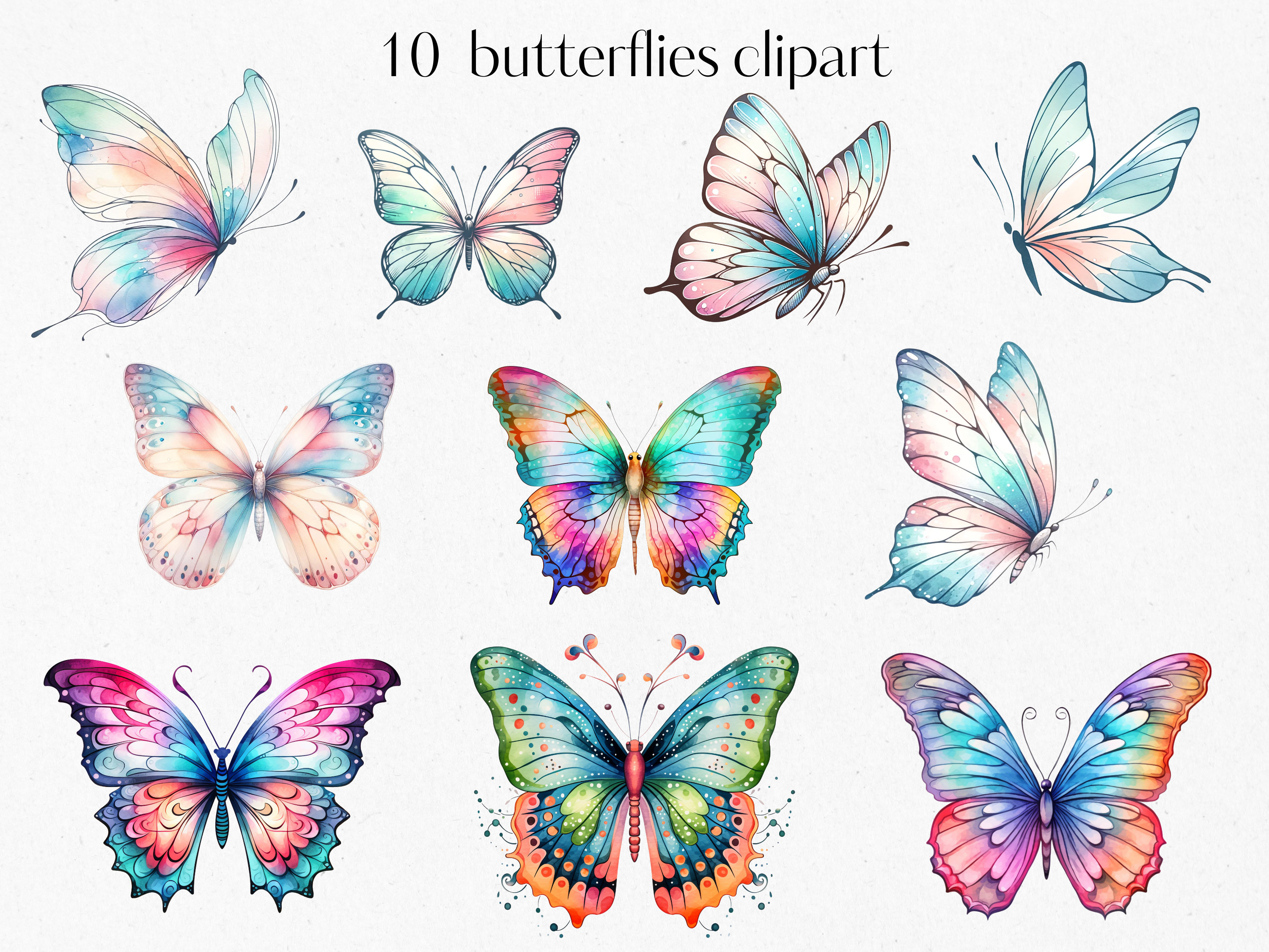 Watercolor Butterfly Clipart 10 Butterflies Clipart Pastel Butterflies ...