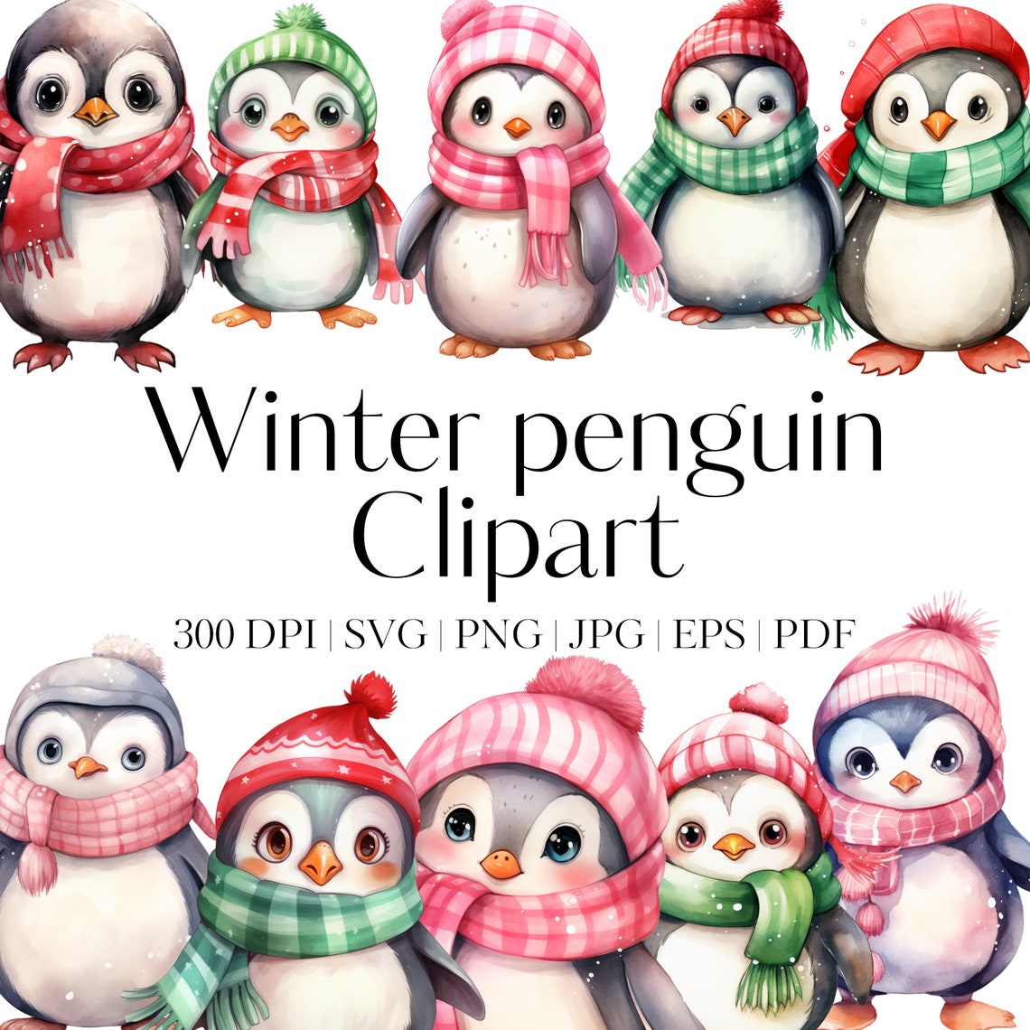 10 Watercolor Penguin Clipart Bundle Penguin SVG Vector Penguin ...