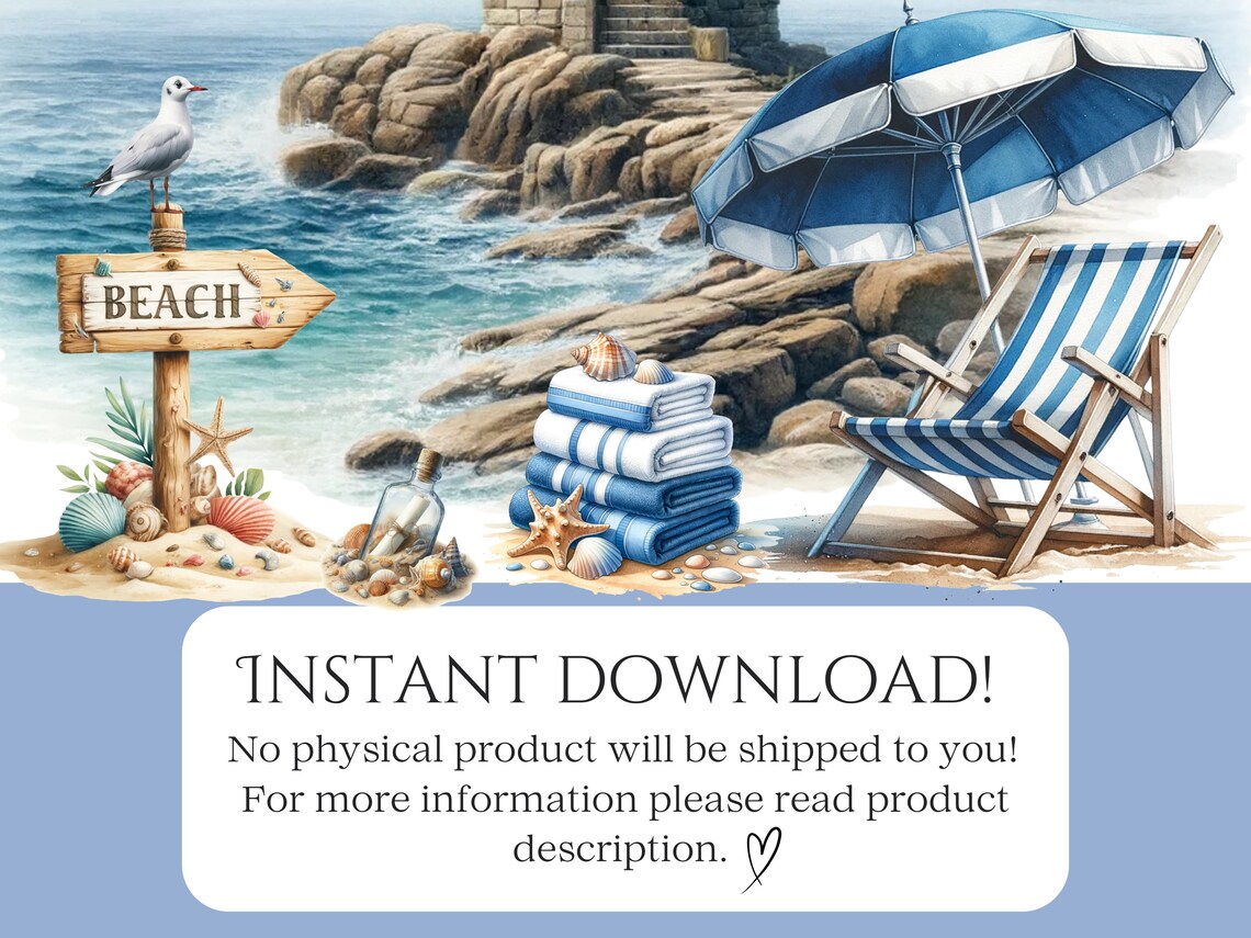 Watercolor Beach Clipart Bundle Nautical Clipart 27 PNG Travel Clipart ...