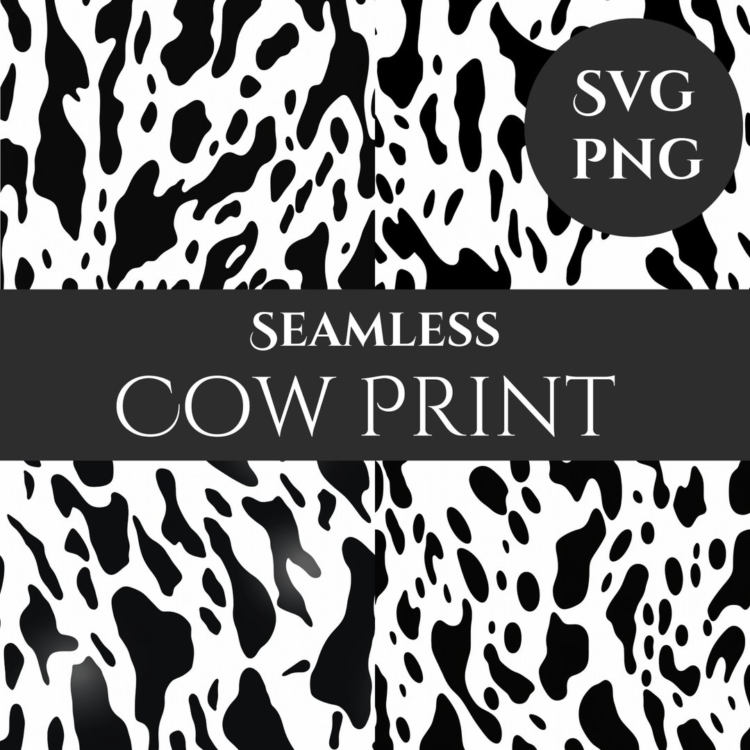 4 Chic Cow Print PNG Seamless Pattern | Black & White Cow Print SVG ...
